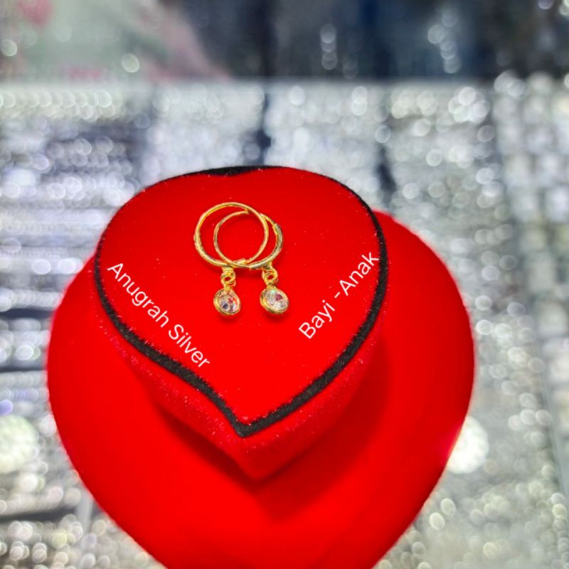 Jual (COD)Anting Bayi & Anak perak asli 925 rose gold model ring gantung mata diamond putih ...