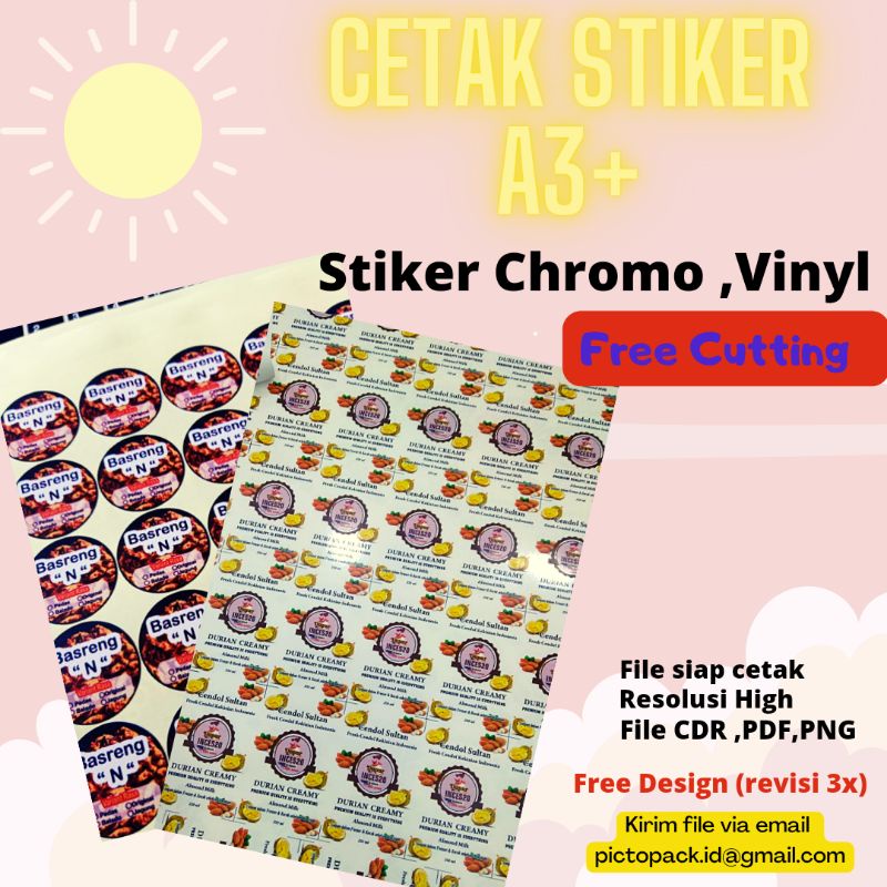 Jual CETAK STIKER A3+ CHROMO,VINYL GLOSSY ,TRANSPARAN | Shopee Indonesia