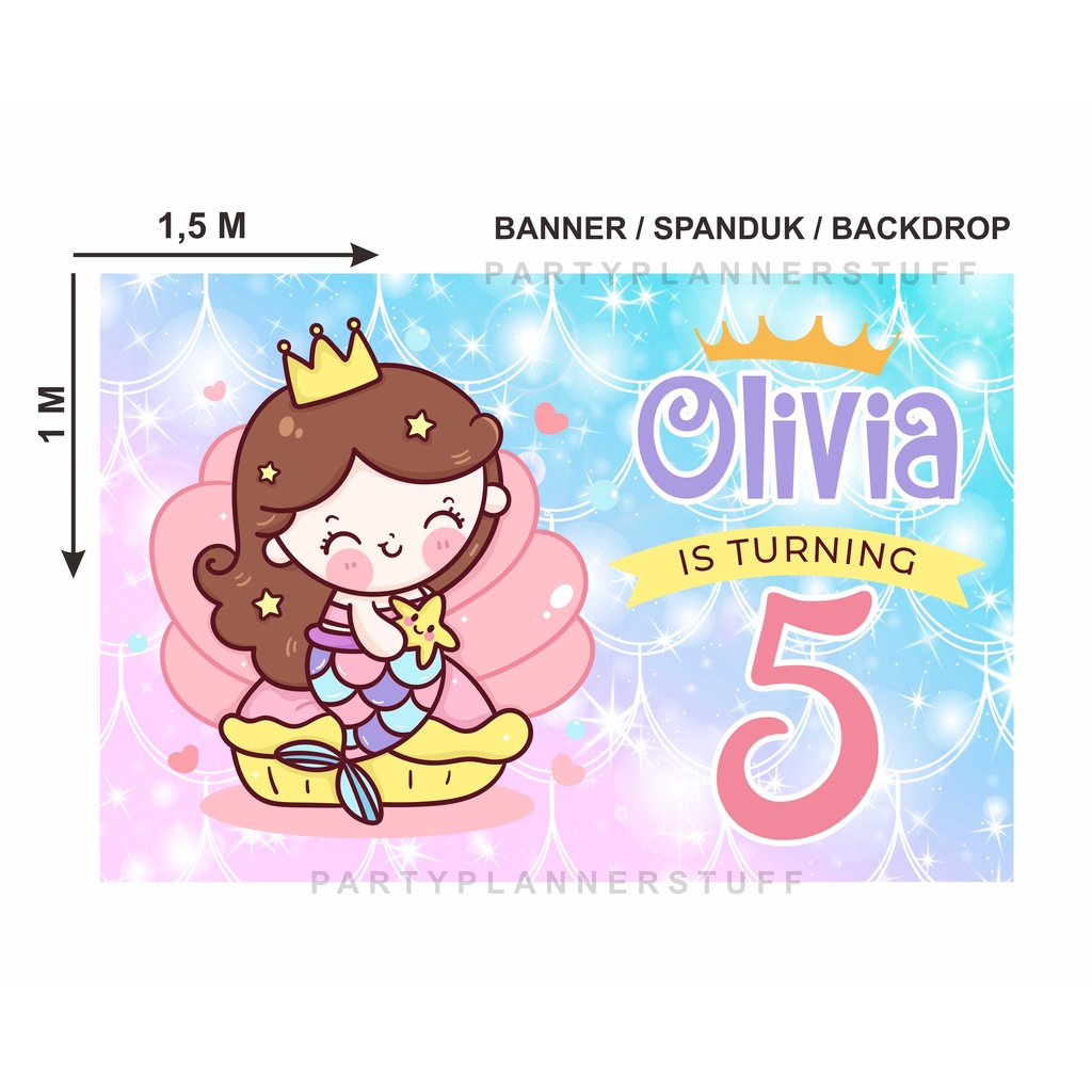 Jual Spanduk banner backdrop tema mermaid under the sea cantik colorful ...