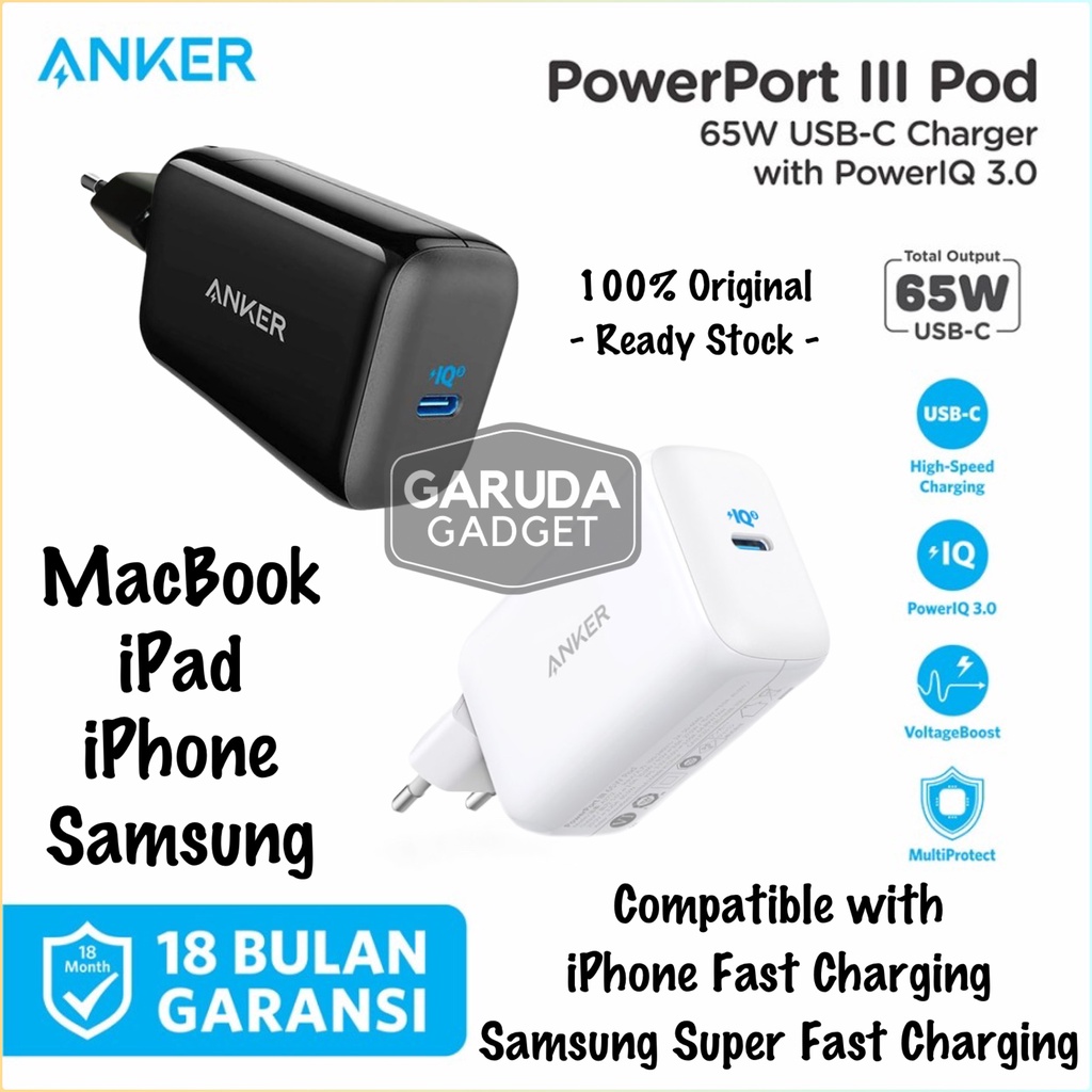 Jual Anker 65w 65 watt PowerPort III Pod Charger power Adapter MacBook ...