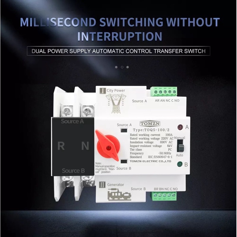 Jual Automatic Transfer Switch 2P 63A 100A 125A 230V MCB Tipe ATS Dual Power | Shopee Indonesia