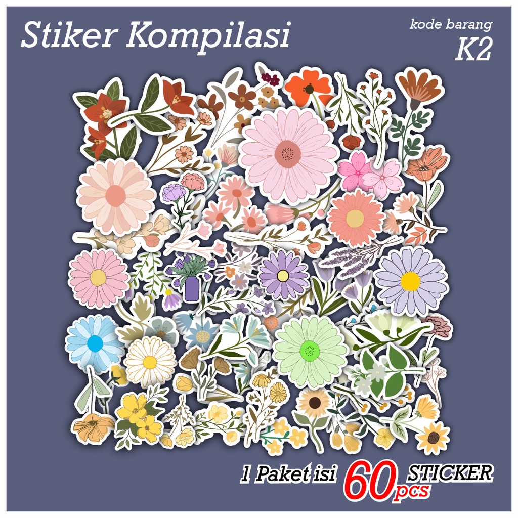 Jual 60 PCS STICKER FLOWER BUNGA LUCU AESTHETIC STIKER ANTI AIR UNTUK ...