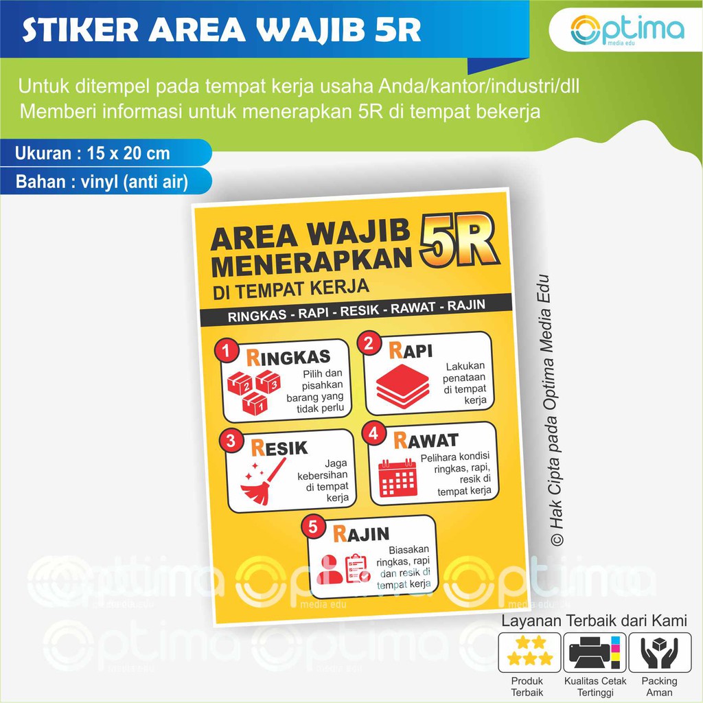 Jual STIKER 5R (RINGKAS, RAPI, RESIK, RAWAT, RAJIN) UNTUK TEMPAT KERJA ...