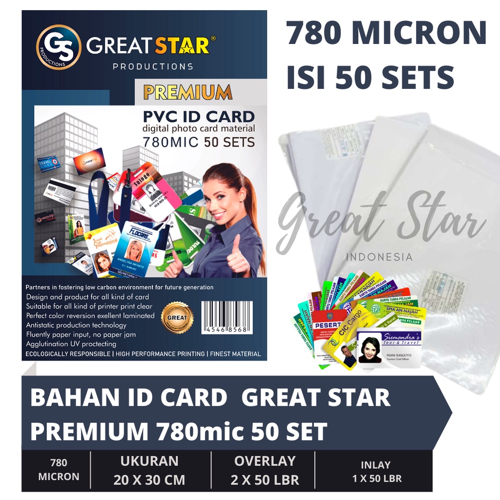 Jual PVC Id Card /BAHAN ID CARD GREAT STAR PREMIUM 780mic 50 SET ...