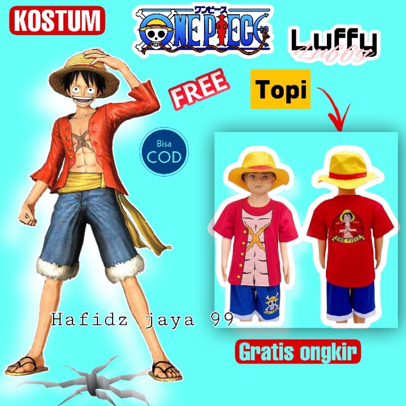 Jual SETELAN ANAK LAKI-LAKI KOSTUM ONE PIECE LUFFY SET TOPI / BAJU ...