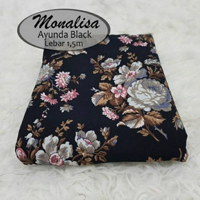 Jual Bahan Kain wolfis / wolvis / wolpeach monalisa motif ayunda black ...