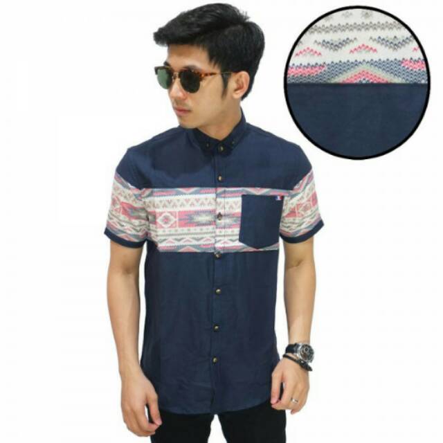 Jual Kemeja Middle Block Navy/ Red | Shopee Indonesia
