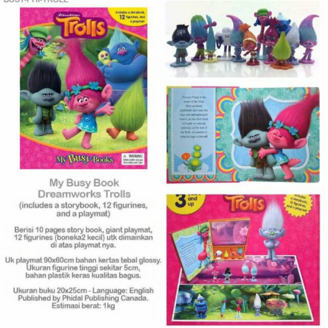 Jual Busy Book Dreamworks Trolls includes a Storybook, 12 Figurines and ...