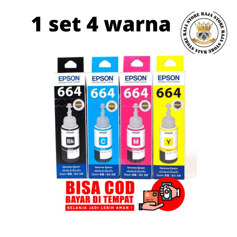 Jual TINTA EPSON 664 / 1 PAKET 4 WARNA/BLACK CYAN MAGENTA YELLOW | Shopee Indonesia