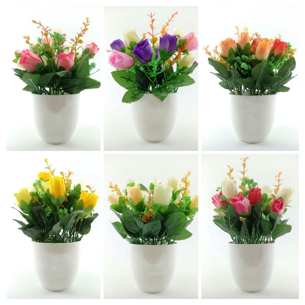 Jual Bunga Plastik Mawar + Pot bunga hias Bunga Rangkai Bunga dekorasi ...
