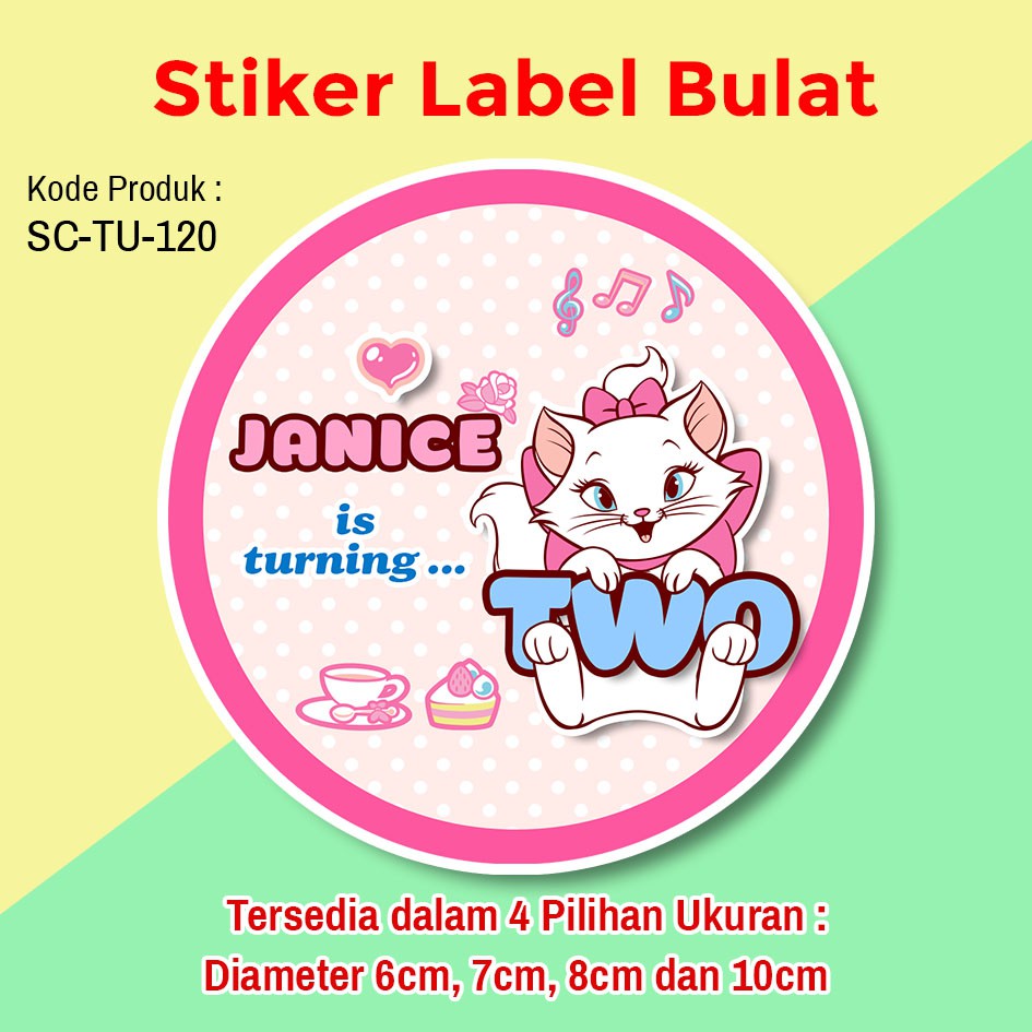 Jual STIKER LABEL ULANG TAHUN ANAK STICKER BULAT TUMPENG MINI MARIE THE ...