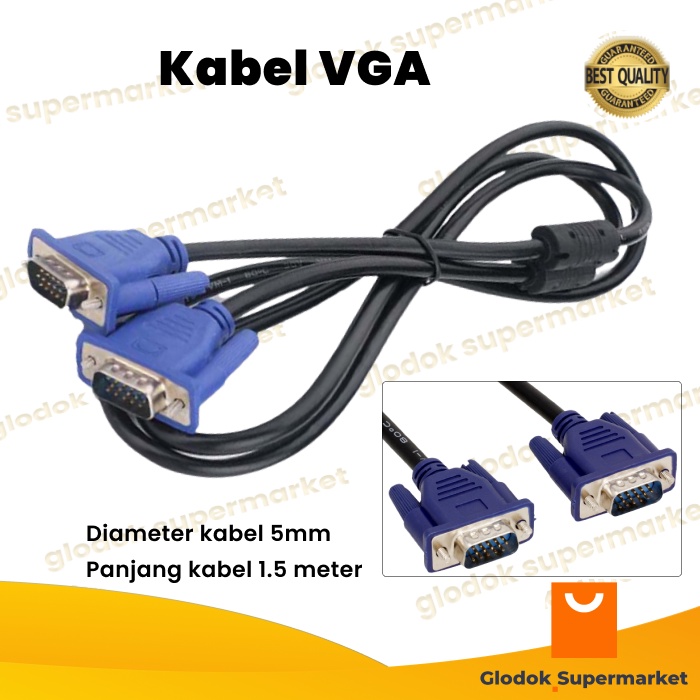 Jual Kabel VGA 1.5m Monitor LCD Komputer CPU Jack VGA to VGA 1.5 m Cable Panjang 1.5 meter ...