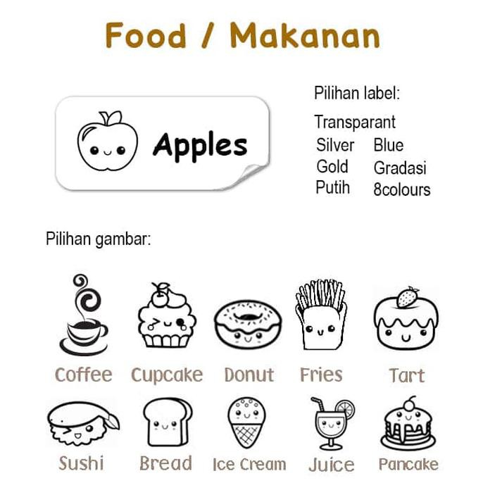 Jual Discount Food Medium Label Nama Waterproof. Name Stickers Cute ...