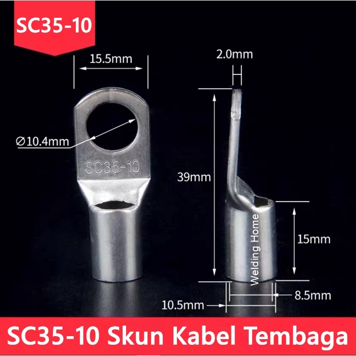 Jual 5PCS Skun Kabel Cable Scun Lug SC 35mm Lubang Baut 6mm 8mm 10mm 35-6 35-8 35-10mm | Shopee ...