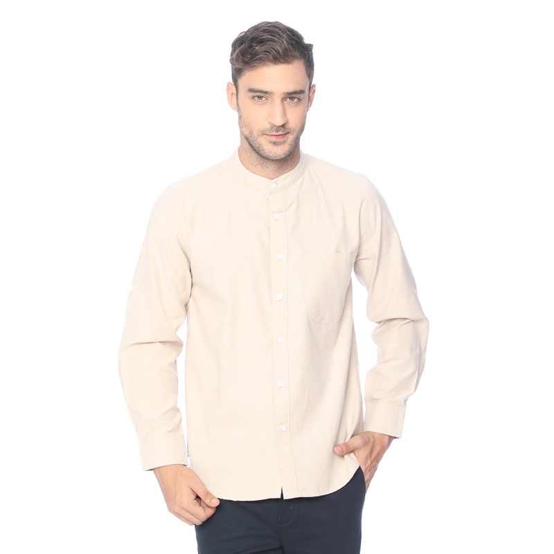 Jual Code Male - Zayn Kemeja Pria Kerah Koko Cream Lengan Panjang ...