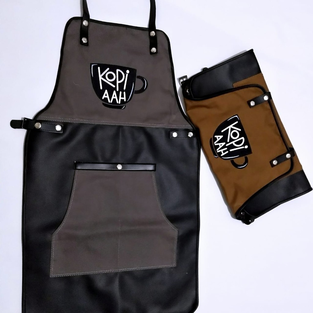 Jual apron barista celemek barbershop celemek koki masak kombinasi ...