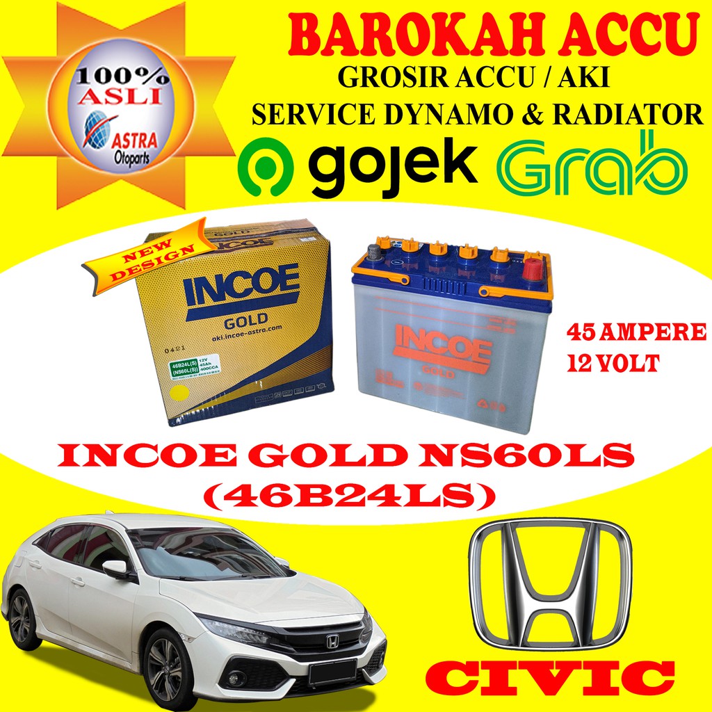 Jual AKI MOBIL HONDA CIVIC INCOE GOLD NS60LS / 46B24LS , 45 AH ASTRA OTOPARTS | Shopee Indonesia