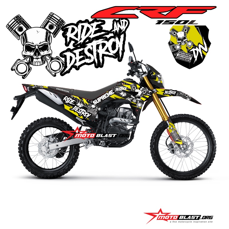Jual Decal Sticker Motor Motoblast - CRF 150L in Yellow Skull-Full Body ...