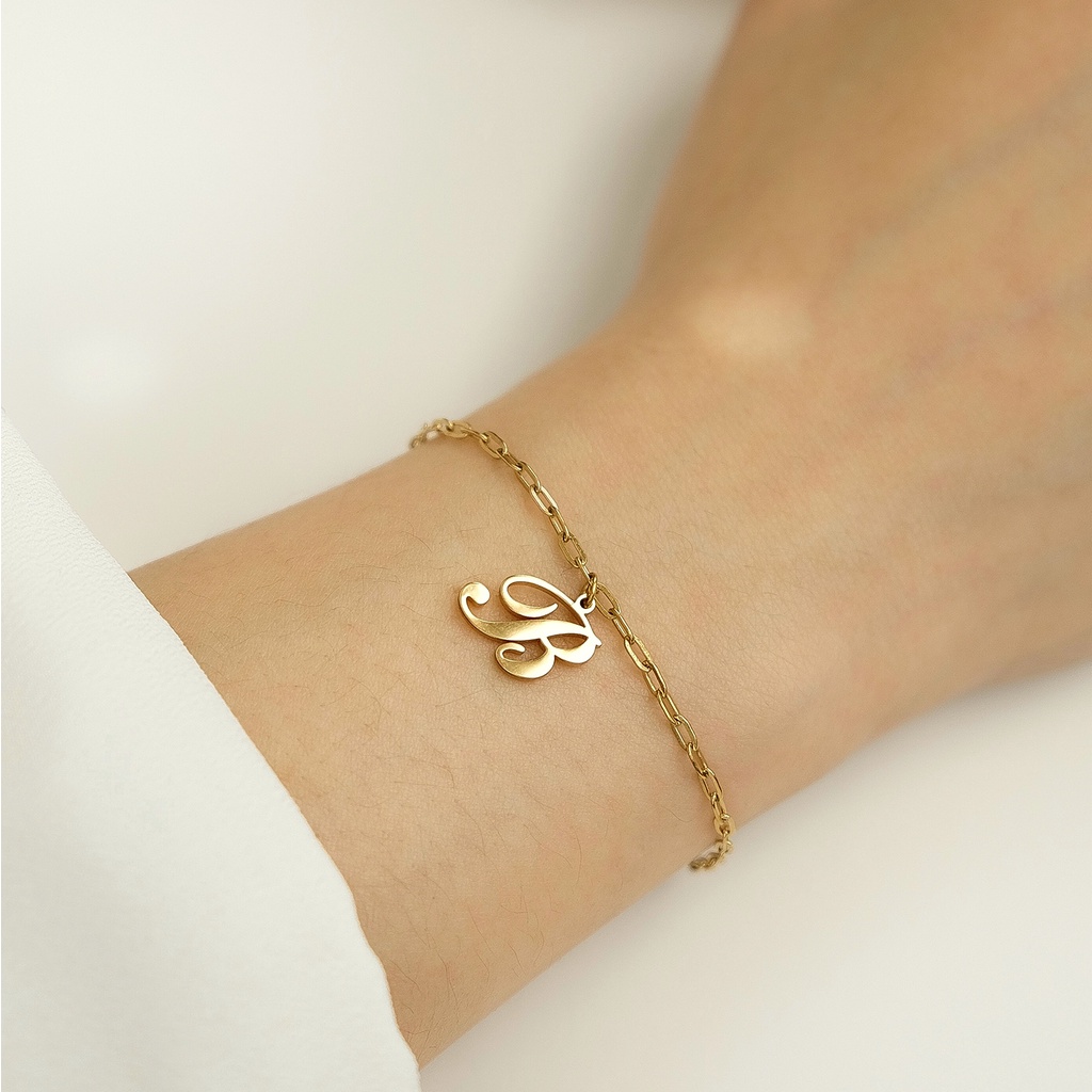 Jual Cursive Alphabet Initial Letter Bracelet — 18K Gold Plated ...