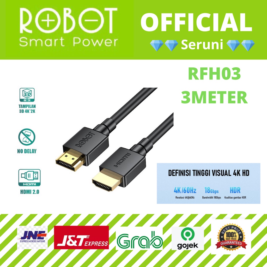 Jual ROBOT RFH03 KABEL HDMII TO HDMII 3METER HIGH-DEFINITION 4K | Shopee Indonesia