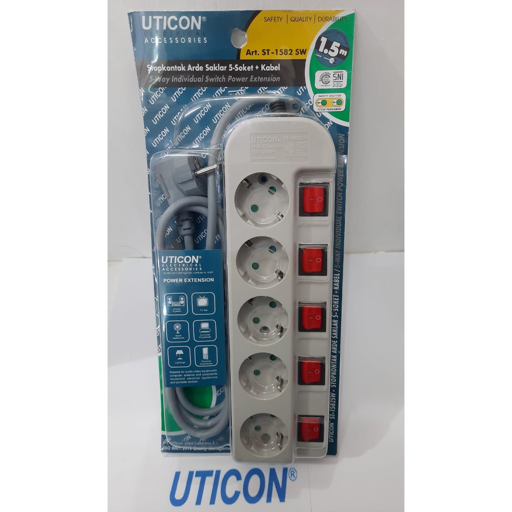 Jual Stop Kontak Uticon 5 Lubang + Saklar On-Off Kabel 1.5M St-1582 Sw ...