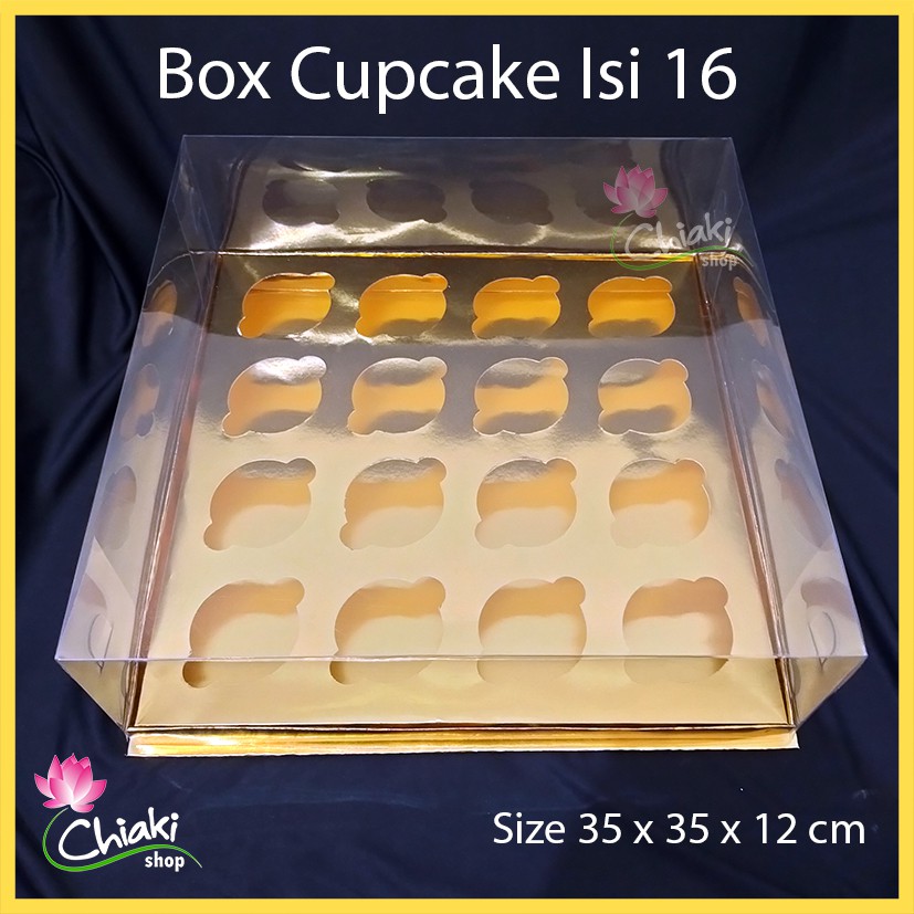 Jual Box Mika Gold Cupcake isi 16 uk 35x35x12 Donat Dus Kue Kardus Emas ...