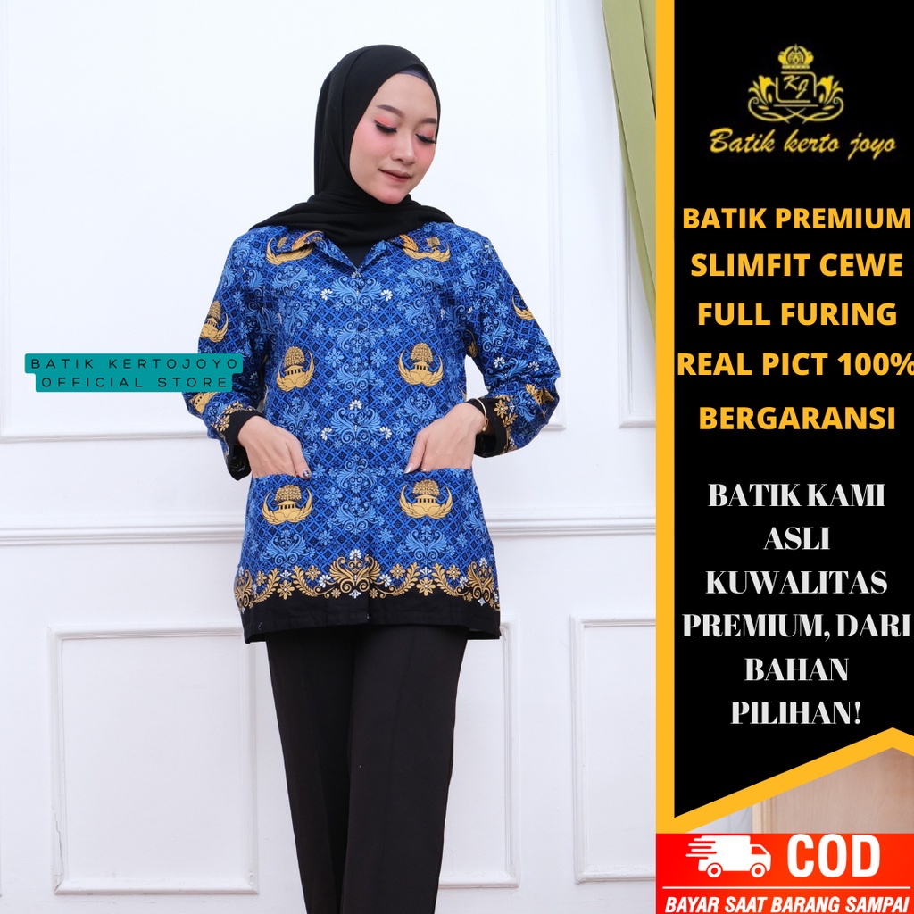 Jual BAJU BATIK KORPRI WANITA TERBARU 2022 BAJU BATIK PNS TERBARU BATIK WANITA LENGAN PANJANG ...