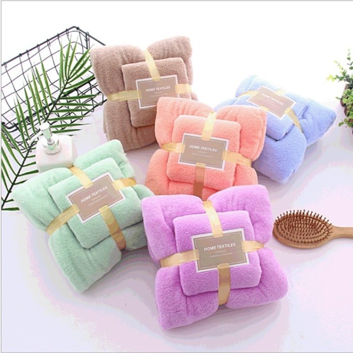 Jual Handuk Set 2in1 Handuk Mandi Microfiber Bulu Lembut Daya Serap ...