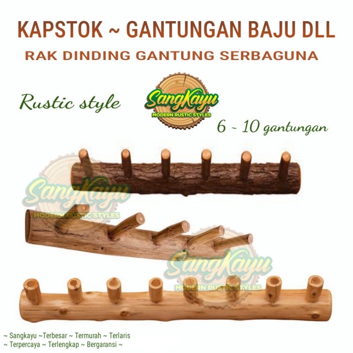 Jual Kapstok kayu gantungan baju rak dinding rak baju gantung kayu ...