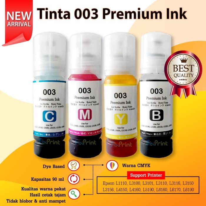 Jual Tinta Premium Ink 003 Epson L1110 L3100 L3101 L3110 L5190 - CYAN ...