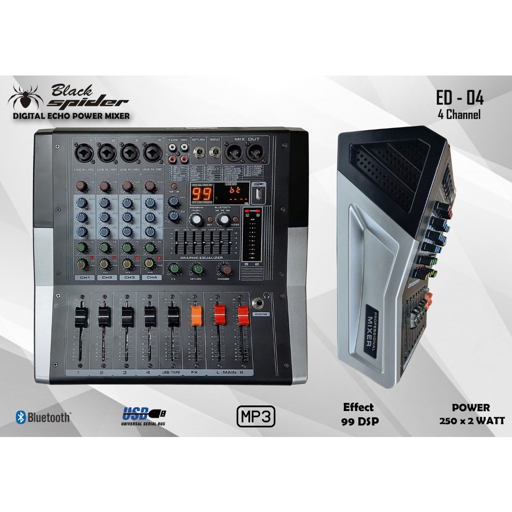 Jual POWER MIXER AUDIO BLACK SPIDER ED 4 4 CHANNEL PROFESSIONAL POWER MIXER BLACKSPIDER ED 4 ...