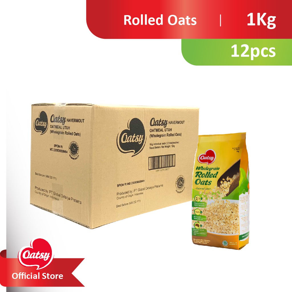 Jual OATSY Oatmeal Rolled Oats 1kg - Carton Box (12pcs) | Shopee Indonesia
