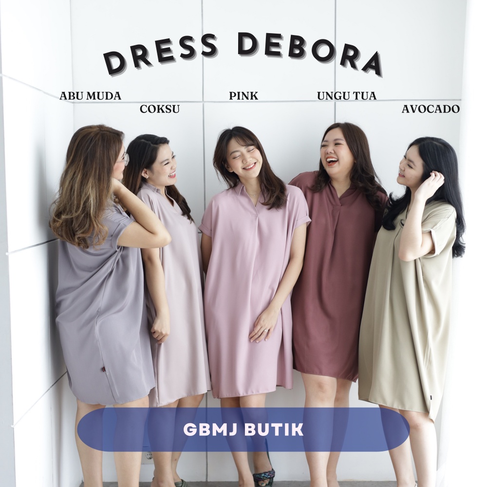 Jual READY!! (COD) GBMJ Butik Dress Casual Midi Kondangan Polos Wanita Korea Debora Allsize ...