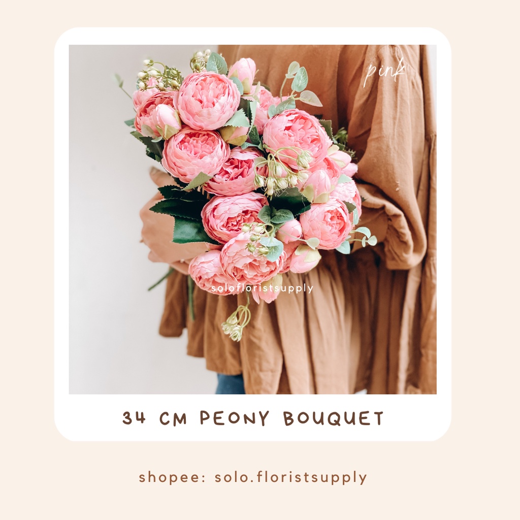 Jual 34cm peony buket bouquet peony mawar rose Artificial Flower buket ...