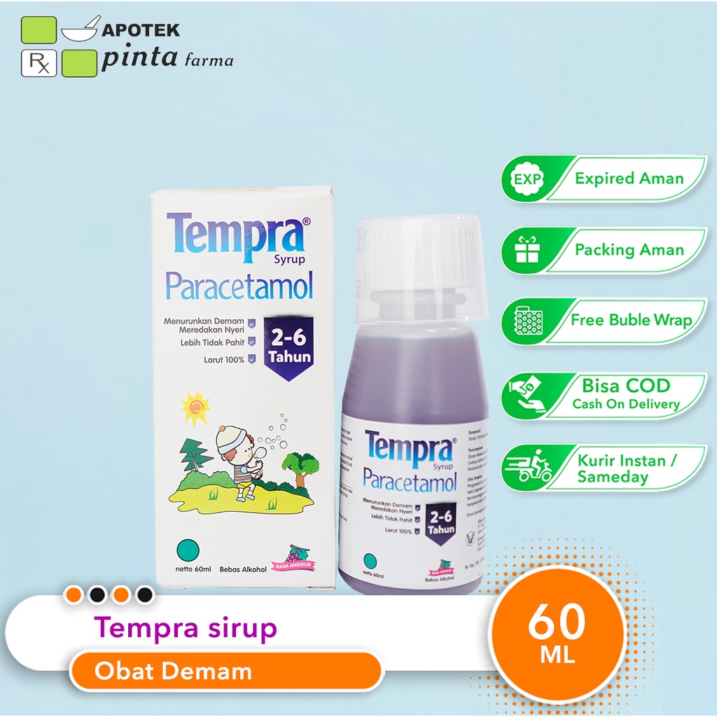 Jual TEMPRA SIRUP RASA ANGGUR 60ML OBAT PENURUN DEMAM PANAS DAN ...