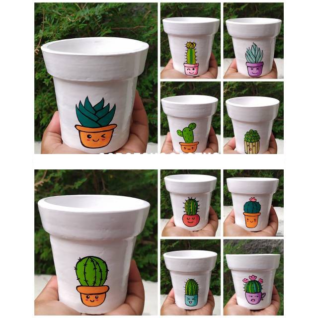Jual POT LUKIS GERABAH TANAH LIAT KARAKTER KAKTUS SUKULEN CLAYPOT VAS ...