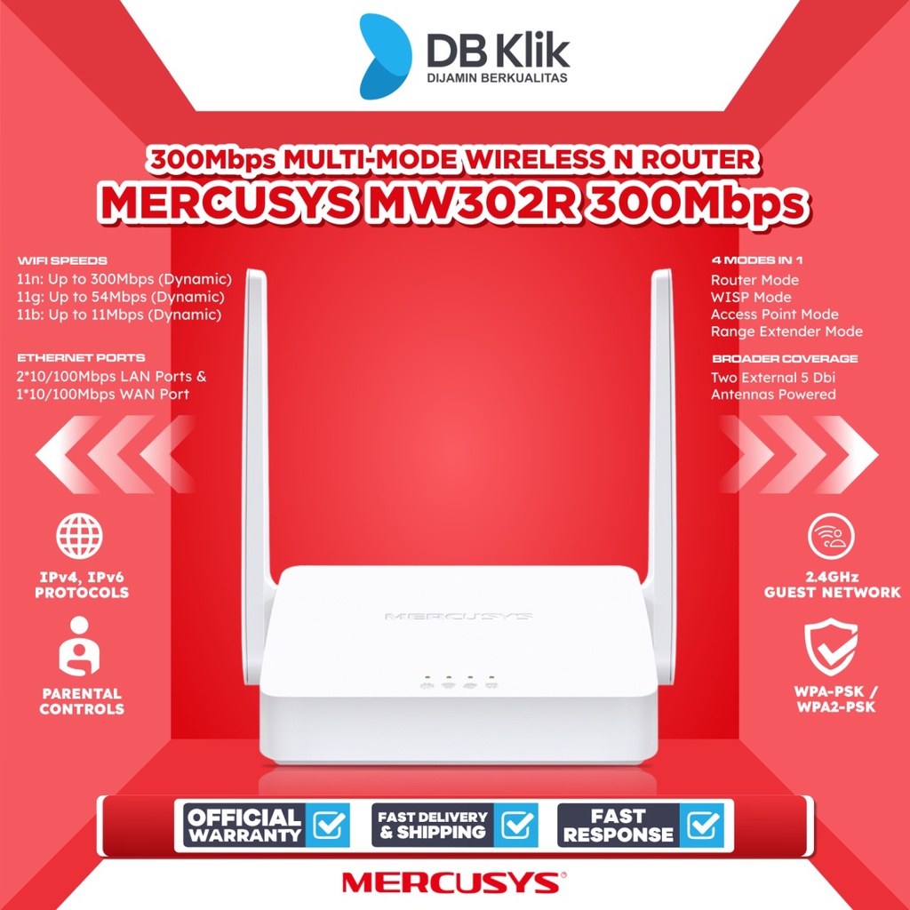 Jual Router Wireless MERCUSYS MW302R 300Mbps Multi-Mode - Mercusys ...