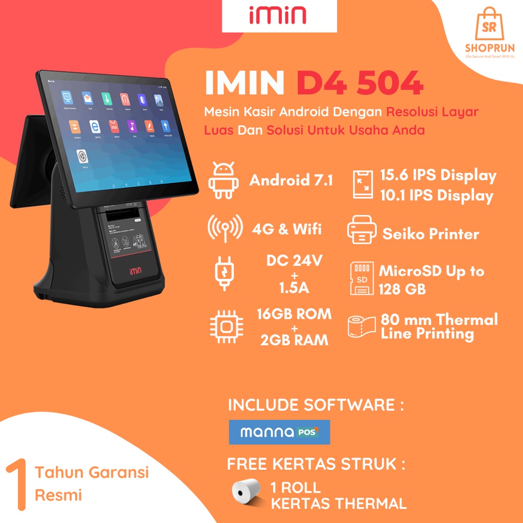 Jual Android POS Machine Desktop Mesin Kasir iMin D4 504 Dengan printer ...