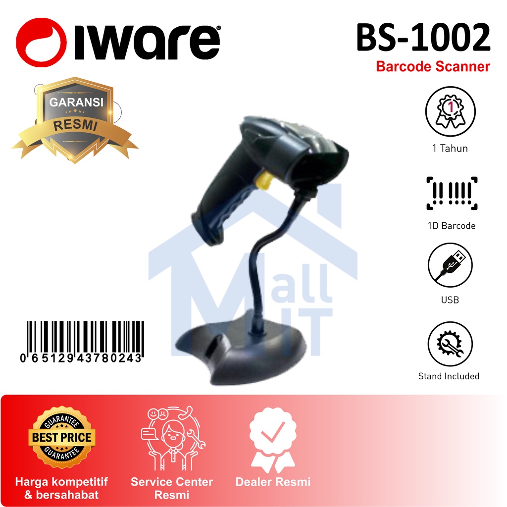 Jual MALLIT BARCODE Iware SCANNER BS-1002 BS1002 BS 1002 barcode tembak ...