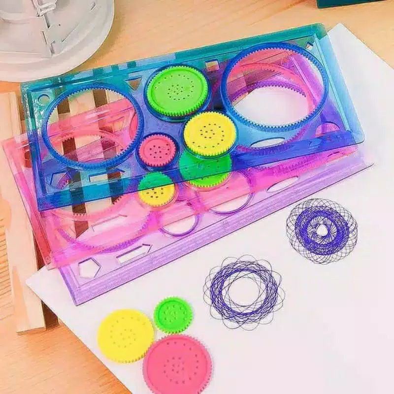 Jual 1 Set Penggaris Bunga Putar/ rotari Ajaib Spirograph Mistar ...