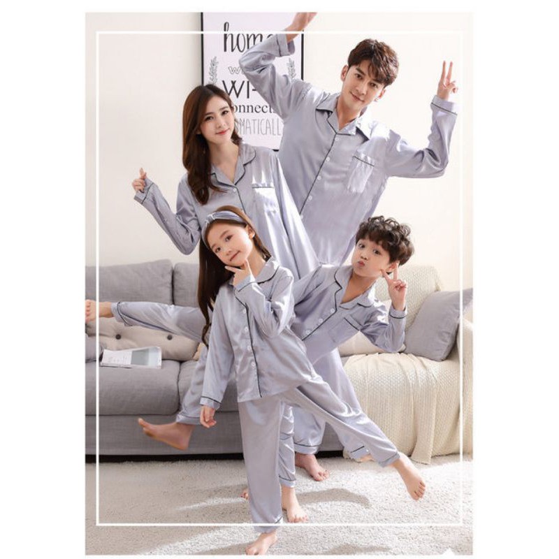Jual piyama lengan panjang satin polos Set Celana Baju Tidur Couple ...