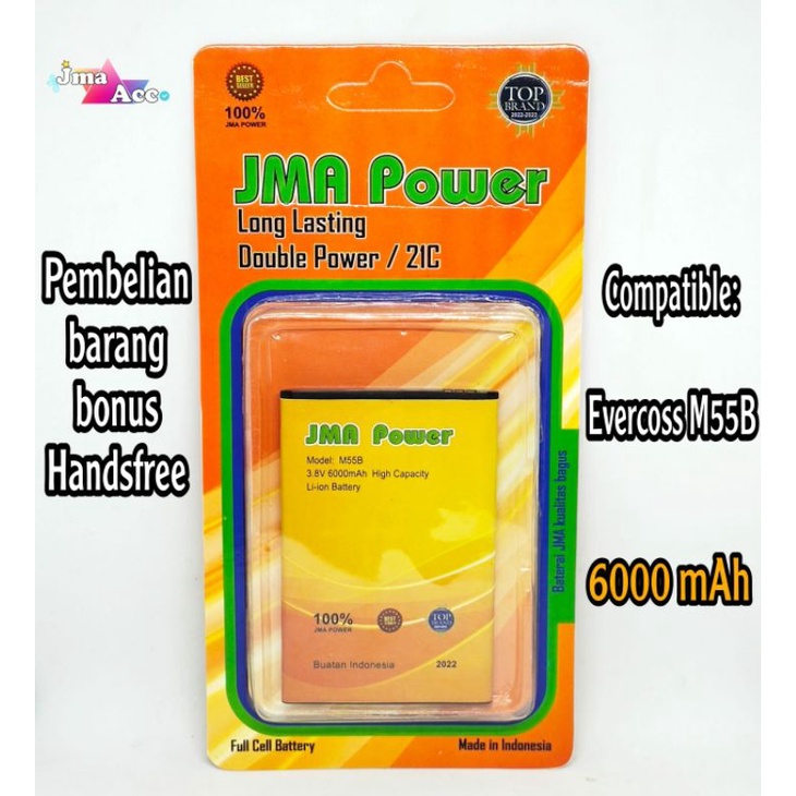 Jual Baterai JMA Power Double Power Original For Evercoss M55B bonus Handsfree | Shopee Indonesia
