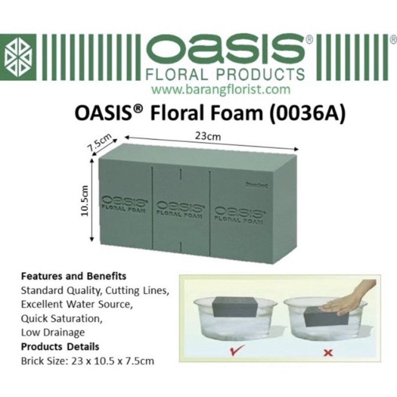 Jual OASIS Indocell Floral Foam 1 Keping Basah Satuan Bunga Segar Fresh ...