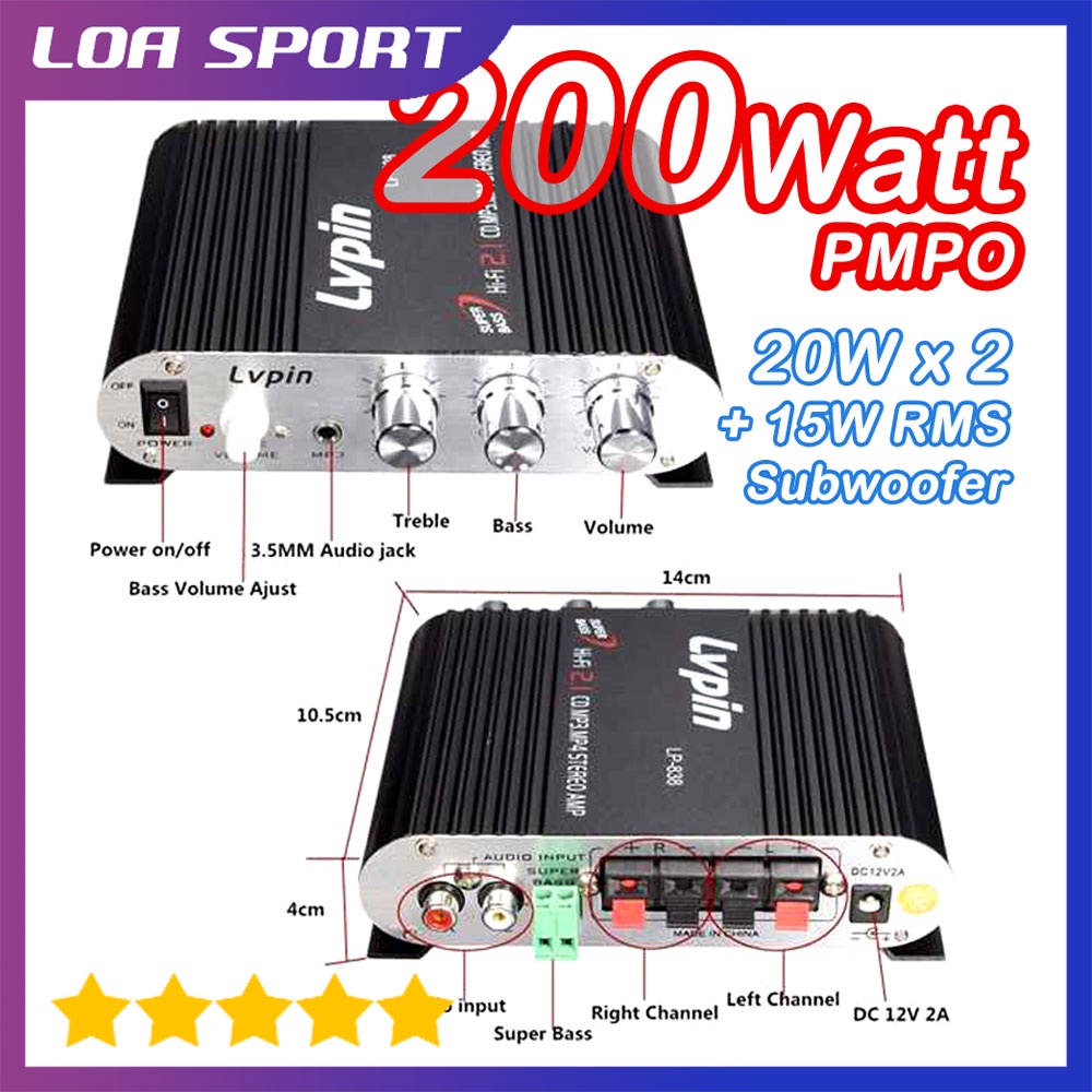 Jual Ampli Mobil Power Amplifier Mini HiFi Stereo Treble Bass Booster ...