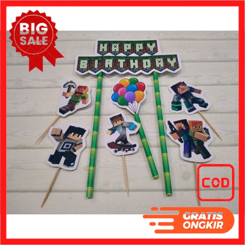 Jual TOPPER KERTAS MINECRAFT SET, TOPPER PENGHIAS KUE ULANG TAHUN PROMO ...