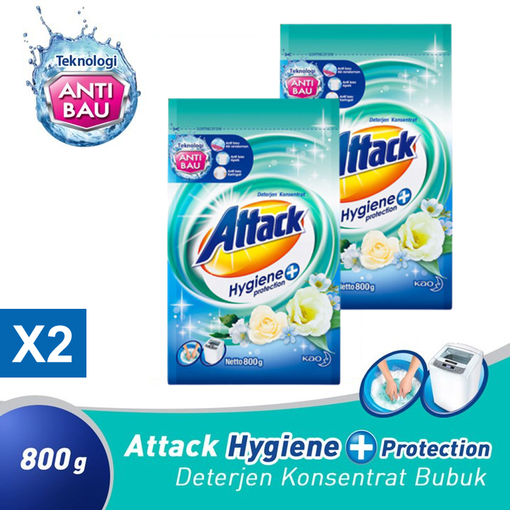 Jual Attack Hygiene Plus Deterjen Bubuk Semua Mesin Cuci 750 gr Twin Pack | Shopee Indonesia