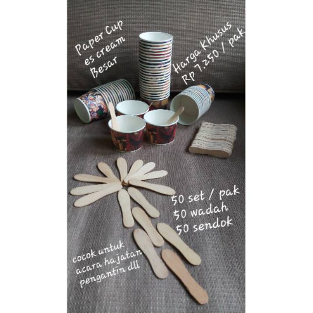 Jual #ECR# Paper cup es cream 3.5oz+sendok. cocok untuk acara hajatan ...