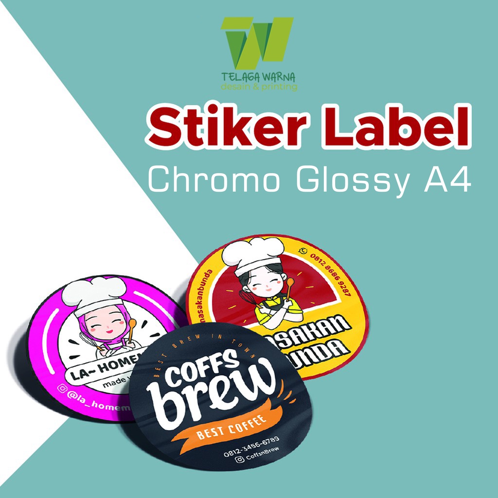 Jual Cetak Stiker Label Chromo Glossy A4, Cutting kotak, Bulat Desain ...