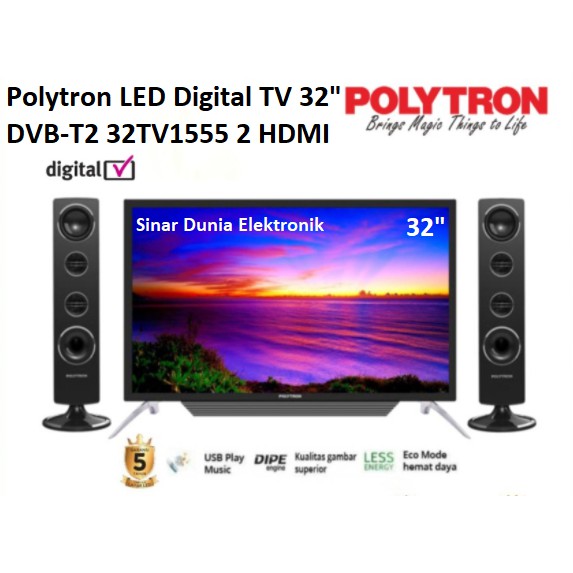 Jual Polytron LED Digital TV 32" DVB-T2 Cinemax 32TV1555 Speaker Tower 32TV | Shopee Indonesia