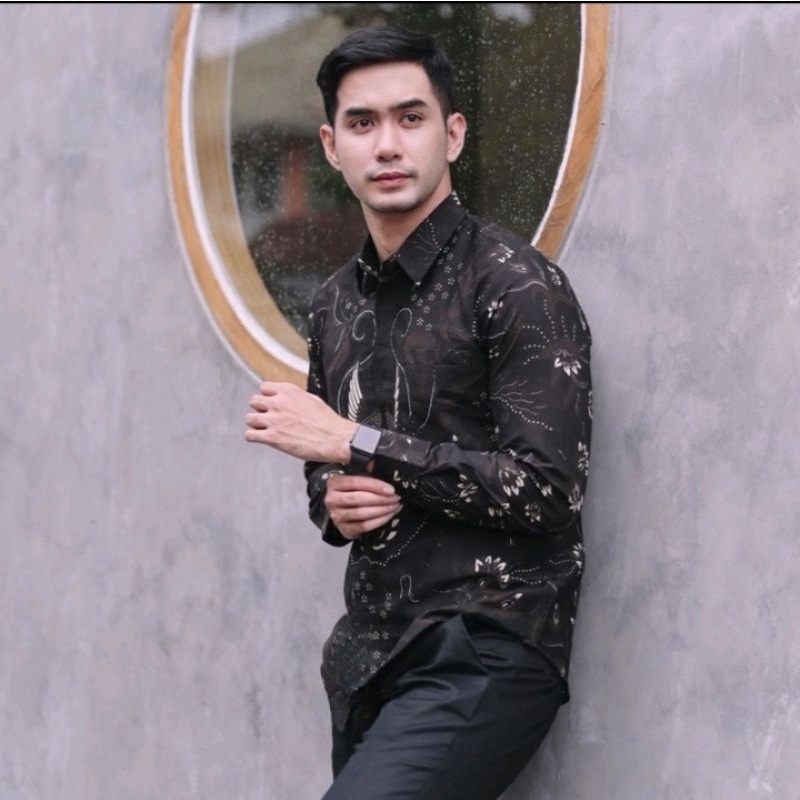 Jual Baju Batik Hitam Pria Lengan Panjang Kemeja Batik Pria Lengan ...